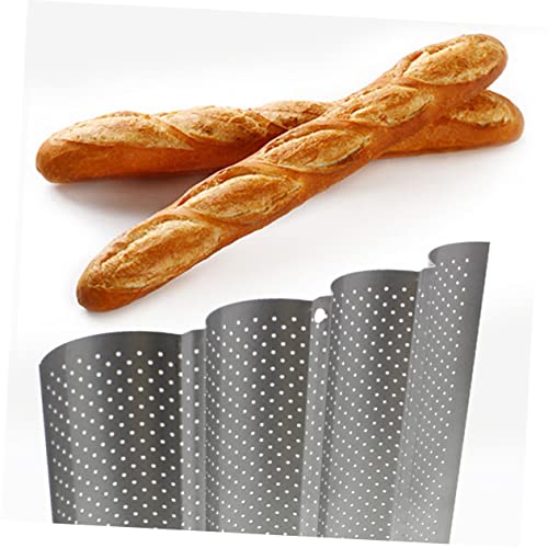 BIENKA 2pcs Breadstick Stainless Nonstick Supplies Tray Oven L Long Mould Toast Loaves Wave Molds for Bread Kitchen Home Pan Gutter Bakers Bake Waved -Slot Italian Pans Size Tool Cake bread pan (Colo