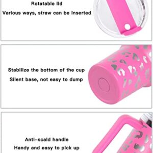 Holographic Leopard Tumbler 40 oz with Handle, Water Bottle, Gifts for Women & Men, Insulated Cup with Lid and Straw, Simple Modern, Water Bottles & Stanley Cups Trending Tumbler Gift 3D Pink