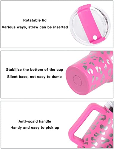 Holographic Leopard Tumbler 40 oz with Handle, Water Bottle, Gifts for Women & Men, Insulated Cup with Lid and Straw, Simple Modern, Water Bottles & Stanley Cups Trending Tumbler Gift 3D Pink