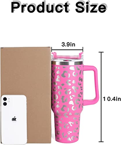 Holographic Leopard Tumbler 40 oz with Handle, Water Bottle, Gifts for Women & Men, Insulated Cup with Lid and Straw, Simple Modern, Water Bottles & Stanley Cups Trending Tumbler Gift 3D Pink