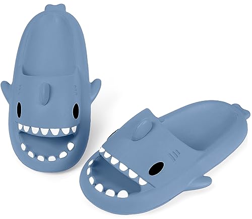 KVbabby Cloud Shark Slides for Kids Toddlers Girls Boys Novelty Open Toe Sandals Cute Shower Pillow Slippers with Thick Sole for Outdoor Indoor Sky Blue 3-4 Big Kid