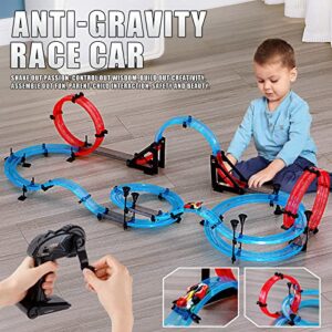 INSGEN Slot Car Race Track Sets for Kids, Hot Wheels Magnetic Attraction Track Builder, Electric Remote Control Track Car Birthday Toys for Boys Kids Age 6 7 8-12