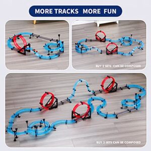 INSGEN Slot Car Race Track Sets for Kids, Hot Wheels Magnetic Attraction Track Builder, Electric Remote Control Track Car Birthday Toys for Boys Kids Age 6 7 8-12