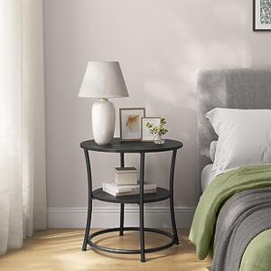 VASAGLE Side Table, Round End Table with 2 Shelves for Living Room, Bedroom, Nightstand with Steel Frame for Small Spaces, Outdoor Accent Coffee Table, Charcoal Gray and Black