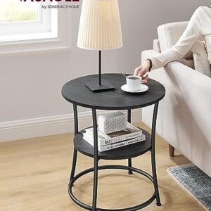 VASAGLE Side Table, Round End Table with 2 Shelves for Living Room, Bedroom, Nightstand with Steel Frame for Small Spaces, Outdoor Accent Coffee Table, Charcoal Gray and Black