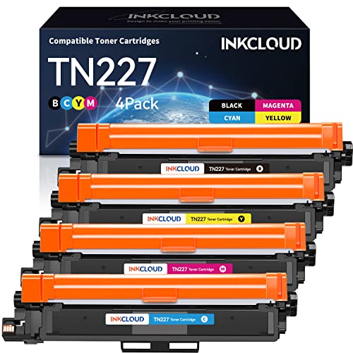 INKCLOUD TN-227BK/C/M/Y Compatible Toner Cartridge Replacement for Brother TN227 TN223 Work with HL-L3290CDW MFC-L3770CDW MFC-L3750CDW HL-L3270CDW HL-L3210CW Printer (Black Cyan Magenta Yellow 4 Pack)