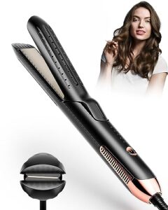 hair straightener and curler 2 in 1 curling iron, 360° airflow styler curling iron dual voltage, ceramic hair curler for short hair