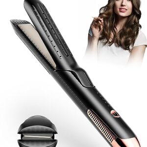 Hair Straightener and Curler 2 in 1 Curling Iron, 360° Airflow Styler Curling Iron Dual Voltage, Ceramic Hair Curler for Short Hair