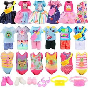 19 pcs 6 inch chelsea doll clothes and accessories including 4 sets fashion dresses 4 casual tops and pants outifits 4 swimsuits with 3 shoes 2 glasses 2 and shoulder bag