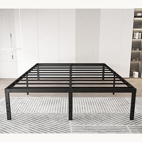 Chezisam Queen Size Bed Frame No Box Spring Needed 14 "High Sturdy Steel Slat Bed Base Heavy Duty Platform Bed Under-Bed Storage Space, Easy Assembly,Non-Slip and Noiseless,Black