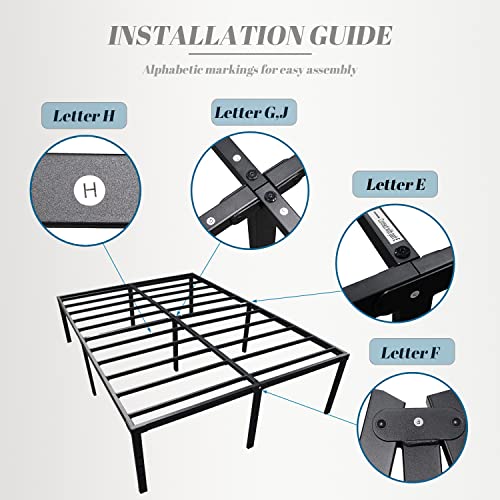 Chezisam Queen Size Bed Frame No Box Spring Needed 14 "High Sturdy Steel Slat Bed Base Heavy Duty Platform Bed Under-Bed Storage Space, Easy Assembly,Non-Slip and Noiseless,Black