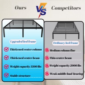 Chezisam Queen Size Bed Frame No Box Spring Needed 14 "High Sturdy Steel Slat Bed Base Heavy Duty Platform Bed Under-Bed Storage Space, Easy Assembly,Non-Slip and Noiseless,Black