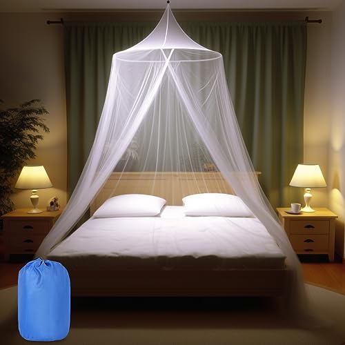 Sublaga Mosquito Net for Bed, Large White Bed Canopy for Girls, Hanging Bed Net, Ideal for Bedroom Decorative, Travel with Storage Bag (Round)