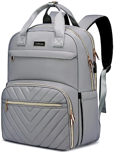 Lunch Backpack for Women, 15.6 inch Laptop Backpack with USB Port, Water Resistant Insulated Cooler Lunch Bag , Travel Work Laptop Bags with Lunch Box for College Work Pincic Camping Beaches, Grey