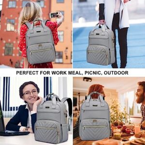 Lunch Backpack for Women, 15.6 inch Laptop Backpack with USB Port, Water Resistant Insulated Cooler Lunch Bag , Travel Work Laptop Bags with Lunch Box for College Work Pincic Camping Beaches, Grey