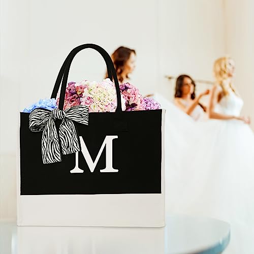 DUOLIYBC Initial Tote Bags for Women,Canvas Tote Bag for Women,Personalized Birthday Gift for Women, Mom, Teachers, Friends,Gift Ideas for Birthday,Wedding,Mother's Day,Beach(Letter M)