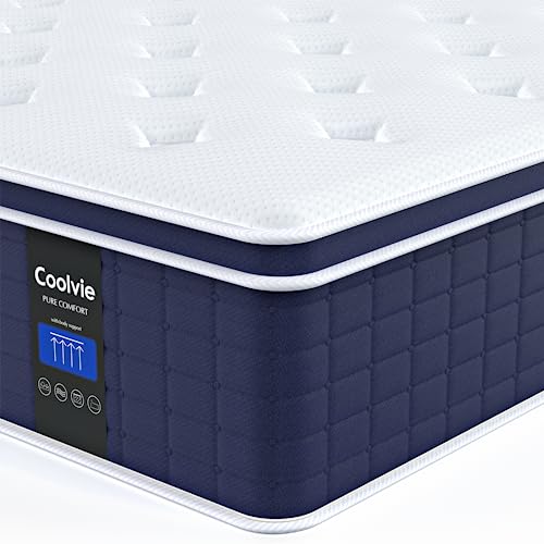 Coolvie Queen Mattresses 14 Inch, Hybrid Queen Size Mattress in a Box, 4 Layer Premium Foam with Pocket Springs for Motion Isolation and Pressure Relieving, Medium Firm Feel, 100-Night Trial