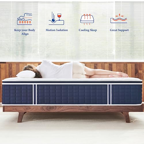 Coolvie Queen Mattresses 14 Inch, Hybrid Queen Size Mattress in a Box, 4 Layer Premium Foam with Pocket Springs for Motion Isolation and Pressure Relieving, Medium Firm Feel, 100-Night Trial