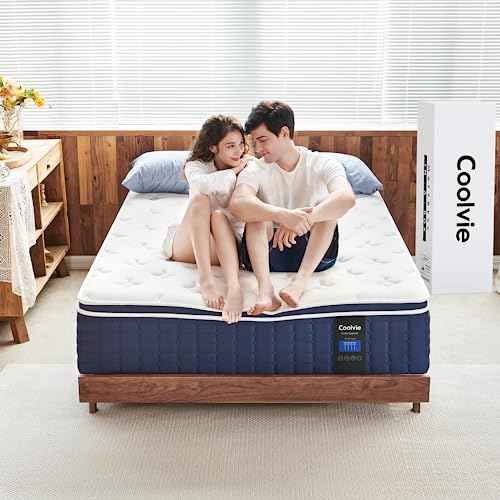 Coolvie Queen Mattresses 14 Inch, Hybrid Queen Size Mattress in a Box, 4 Layer Premium Foam with Pocket Springs for Motion Isolation and Pressure Relieving, Medium Firm Feel, 100-Night Trial