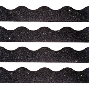 100 feet bulletin board border glitter shine scalloped borders trim glitter bulletin board border strips decorative classroom poster borders for halloween classroom school office party decors,black