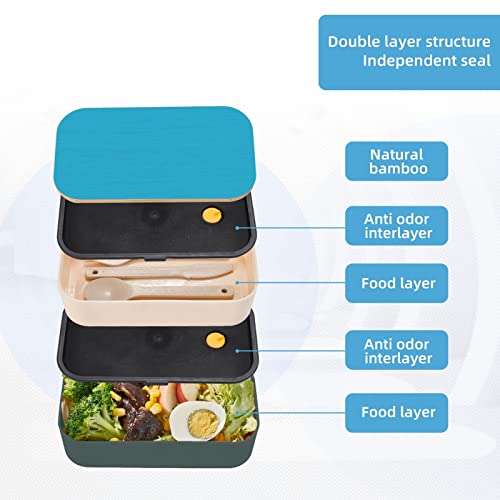 Sea Cyan Premium Bento Lunch Box, 2 Compartments Leakproof Lunch Box With Cutlery For Adults, Microwave & Dishwasher Safe