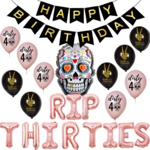 Geloar RIP THIRTIES 40th Birthday Party Supplies, RIP THIRTIES Balloons Happy Birthday Banner for Death to My Thirties 30s RIP Youth Women Dirty 40 Funny 40th Bday Decoration (Rose Gold, RIP THIRTIES)