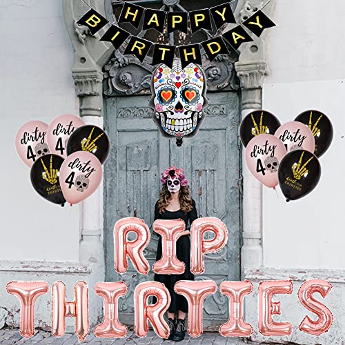 Geloar RIP THIRTIES 40th Birthday Party Supplies, RIP THIRTIES Balloons Happy Birthday Banner for Death to My Thirties 30s RIP Youth Women Dirty 40 Funny 40th Bday Decoration (Rose Gold, RIP THIRTIES)