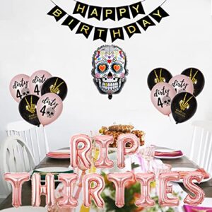 Geloar RIP THIRTIES 40th Birthday Party Supplies, RIP THIRTIES Balloons Happy Birthday Banner for Death to My Thirties 30s RIP Youth Women Dirty 40 Funny 40th Bday Decoration (Rose Gold, RIP THIRTIES)