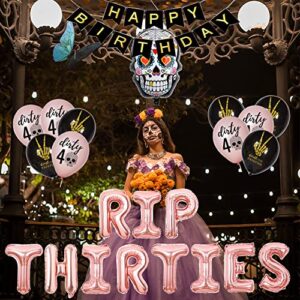 Geloar RIP THIRTIES 40th Birthday Party Supplies, RIP THIRTIES Balloons Happy Birthday Banner for Death to My Thirties 30s RIP Youth Women Dirty 40 Funny 40th Bday Decoration (Rose Gold, RIP THIRTIES)