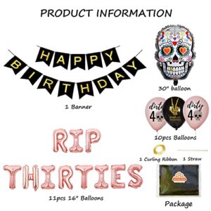 Geloar RIP THIRTIES 40th Birthday Party Supplies, RIP THIRTIES Balloons Happy Birthday Banner for Death to My Thirties 30s RIP Youth Women Dirty 40 Funny 40th Bday Decoration (Rose Gold, RIP THIRTIES)