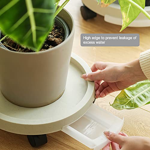 auons Plant Stand with Wheels, Rolling Plant Caddy Plant Dolly, Plastic Plant Roller Base, Movable Plant Tray with Wheels, Planter Trolley for Indoor Outdoor Potted Plants, Beige, 11.42in