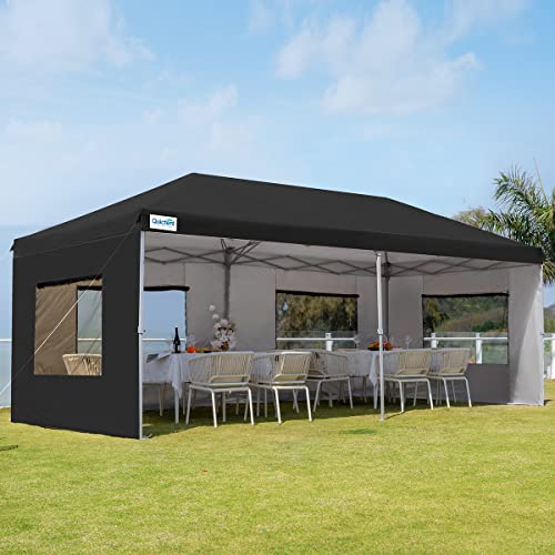 Quictent Privacy 10x20 ft EZ Pop Up Canopy Tent Instant Folding Party Tent Gazebo with Sidewalls & Roller Bag 100% Waterproof-6 Colors(Black