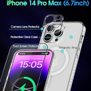 SCORPIFY iPhone 14 Pro Max Case for Magnetic Clear Design, [Non Yellowing] Phone Cover for Men Women, with Tempered Glass Screen+Camera Lens Protector, [Compatible with MagSafe] Slim Bumper, Clear