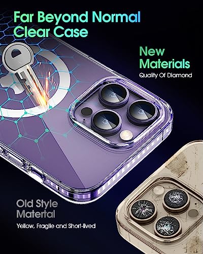 SCORPIFY iPhone 14 Pro Max Case for Magnetic Clear Design, [Non Yellowing] Phone Cover for Men Women, with Tempered Glass Screen+Camera Lens Protector, [Compatible with MagSafe] Slim Bumper, Clear