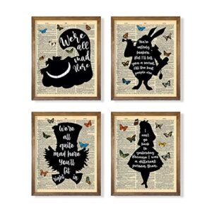 alice in wonderland wall art decor - 11x14 cheshire cat mad hatter white rabbit - alice inspirational saying quote poster print - motivational wall art for alice fans - affirmation gift for women girl