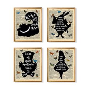 Alice in Wonderland Wall Art Decor - 11x14 Cheshire Cat Mad Hatter White Rabbit - Alice Inspirational Saying Quote Poster Print - Motivational Wall Art for Alice Fans - Affirmation Gift for Women Girl