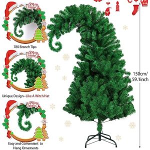 CCINEE 5 Feet Pine Christmas Tree Decor with Solid Metal Stand Santa Claus Artificial Full Green Tree Xmas Decorations for Themed Party Indoor Outdoor Living Room Home