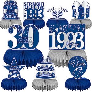 linaye 30th birthday decorations for men - blue and silver honeycomb centerpieces for 30 year old birthday party 30th birthday centerpieces for table thirty birthday vintage 1993 decorations decor