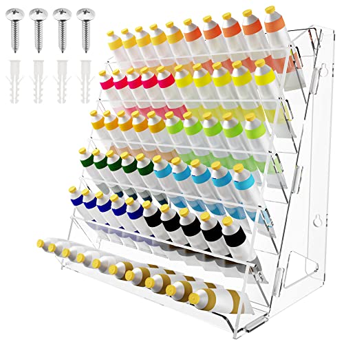 Acrylic Paint Organizer Wall Mount, Paint Holder Perfect for Craft Hobby Paint Storage, Acrylic Paint Storage, Craft Paint Storage, Paint Rack for 2 oz Bottles, Hobby Paint Storage with Brush Holder