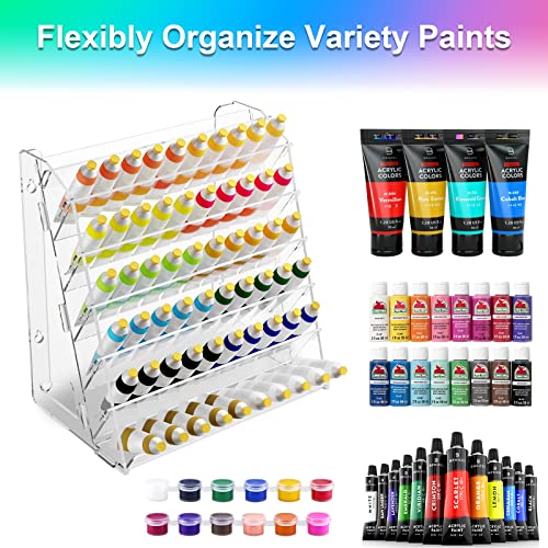 Acrylic Paint Organizer Wall Mount, Paint Holder Perfect for Craft Hobby Paint Storage, Acrylic Paint Storage, Craft Paint Storage, Paint Rack for 2 oz Bottles, Hobby Paint Storage with Brush Holder