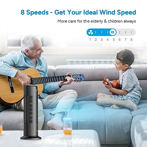 Dr. Prepare Tower Fan for Bedroom, 25 dB Quiet DC Bladeless Fan with Remote, 8 Speeds, 1-8H Timer, 80° Oscillating Fans for Indoors, 16 Inch Portable Desk Table Fan for Room, Home, Office