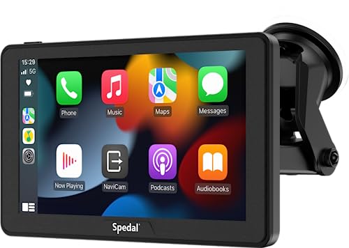 2023 Newest Portable Car Stereo with Wireless CarPlay and Android Auto, Spedal NaviCam-786 Apple CarPlay Dash Mount Car Screen, 7" IPS Touchscreen, Mirror Link/Bluetooth/Navigation/Voice Control