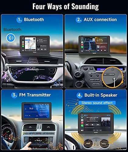 2023 Newest Portable Car Stereo with Wireless CarPlay and Android Auto, Spedal NaviCam-786 Apple CarPlay Dash Mount Car Screen, 7" IPS Touchscreen, Mirror Link/Bluetooth/Navigation/Voice Control