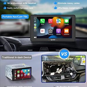 2023 Newest Portable Car Stereo with Wireless CarPlay and Android Auto, Spedal NaviCam-786 Apple CarPlay Dash Mount Car Screen, 7" IPS Touchscreen, Mirror Link/Bluetooth/Navigation/Voice Control