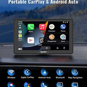 2023 Newest Portable Car Stereo with Wireless CarPlay and Android Auto, Spedal NaviCam-786 Apple CarPlay Dash Mount Car Screen, 7" IPS Touchscreen, Mirror Link/Bluetooth/Navigation/Voice Control