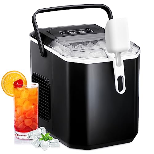 Antarctic Star Countertop Ice Maker, S/L Bullet Ice, 26lbs/Day, 9 Ice Cubes in 6 Mins, Portable Ice Machine with Ice Scoop and Handle, Self-Cleaning, One-Click Operation, for Kitchen Office Home Black