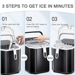 Antarctic Star Countertop Ice Maker, S/L Bullet Ice, 26lbs/Day, 9 Ice Cubes in 6 Mins, Portable Ice Machine with Ice Scoop and Handle, Self-Cleaning, One-Click Operation, for Kitchen Office Home Black