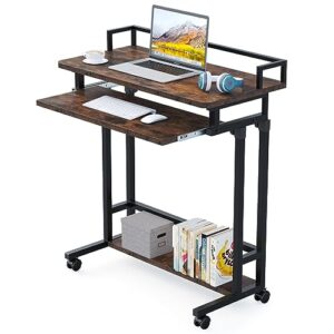 Tribesigns Rolling Portable Computer Desk, Adjustable Height Couch Sofa Table with Pull Out Keyboard Tray for Laptop, Mobile Standing Desk Bed Computer Cart for Small Space (rusti)