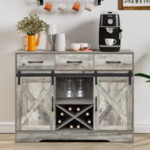 Kitchen Buffet Sideboard,Wine Cabinet,Coffee Bar Table,Farmhouse Liquor Storage Cabinet with 3 Drawers, Sliding Barn Door Cupboard Table for Kitchen,Living Room,Dining Room