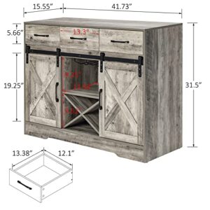 Kitchen Buffet Sideboard,Wine Cabinet,Coffee Bar Table,Farmhouse Liquor Storage Cabinet with 3 Drawers, Sliding Barn Door Cupboard Table for Kitchen,Living Room,Dining Room